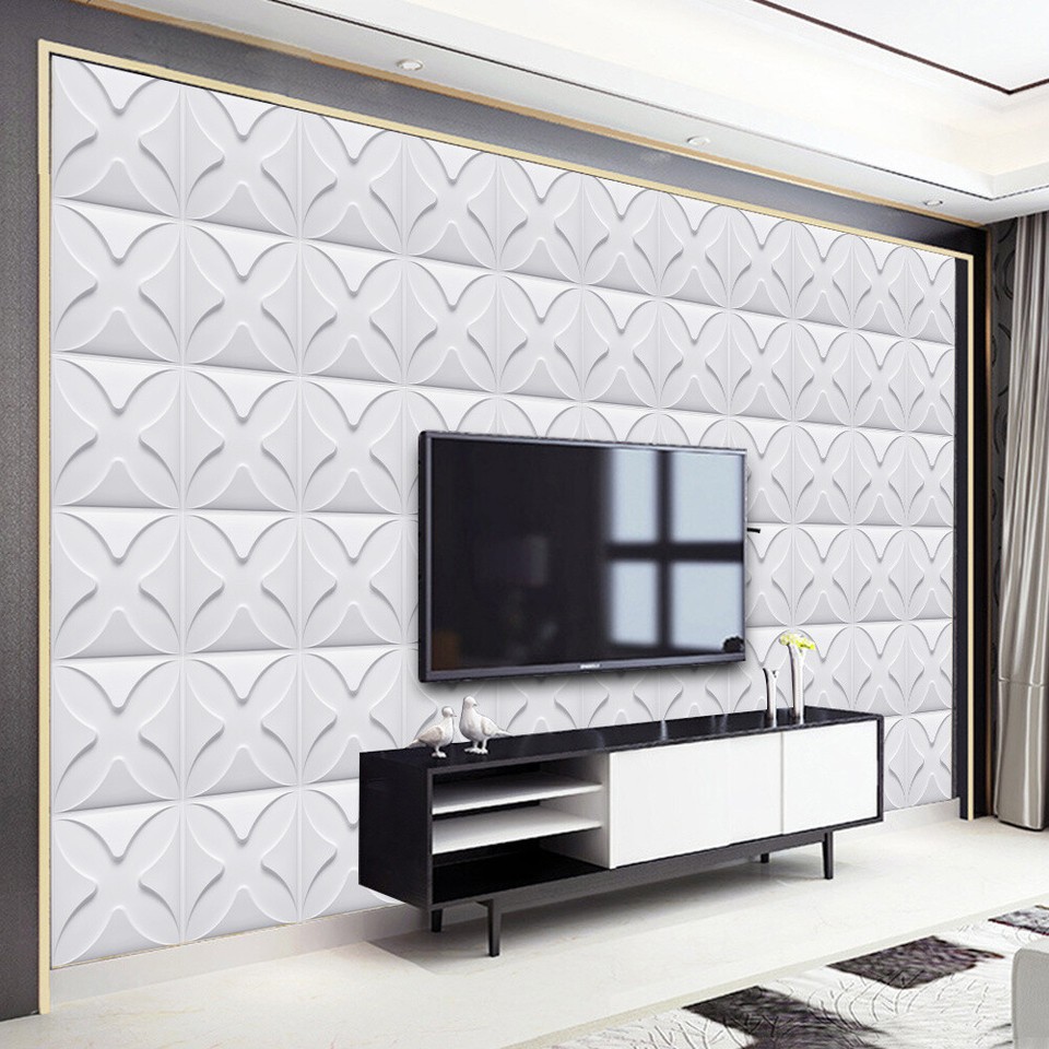 12/24x White 3D Embossed Wall Panels Ceiling Background Wall PVC ...