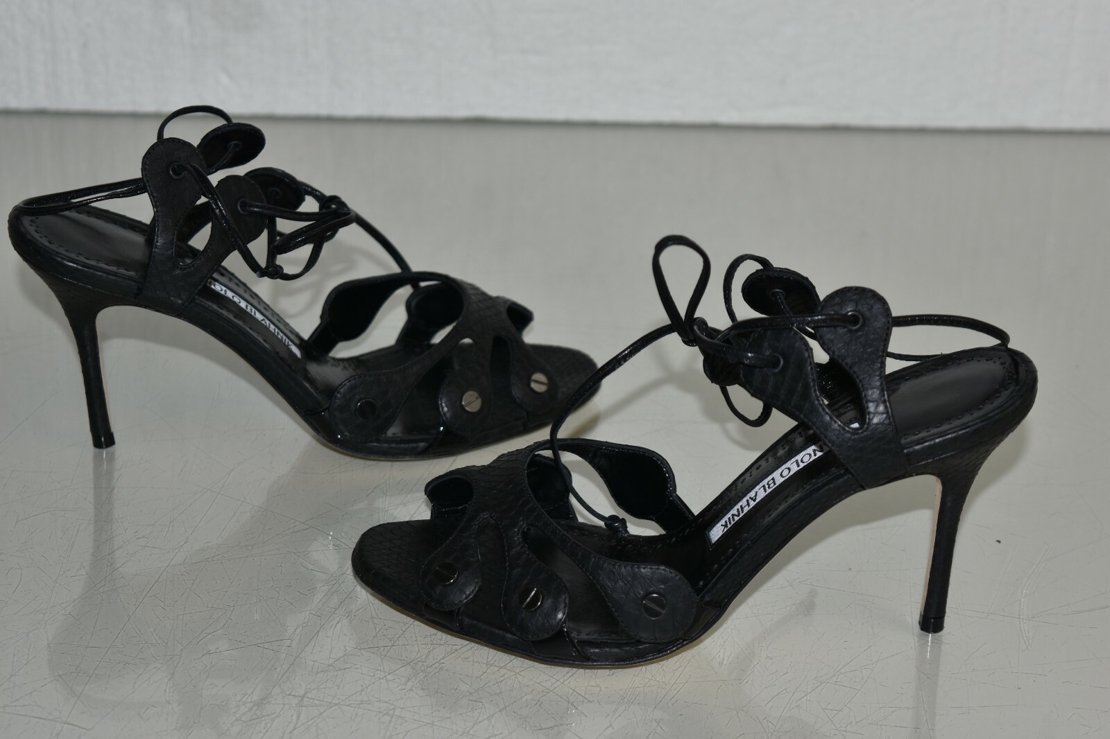 $1065 New BLACK Manolo Blahnik RIGORA Snake Python Strappy Sandals ...