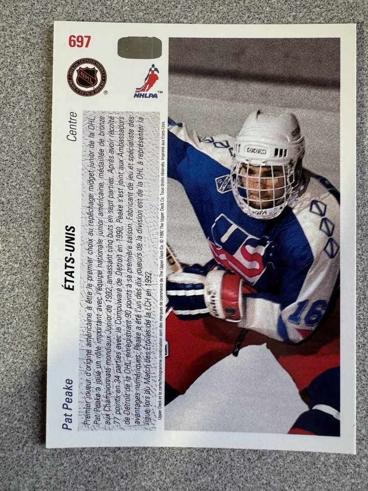 1991-92 Upper Deck French Pat Peake World Junior Tournament Rookie #697 ...