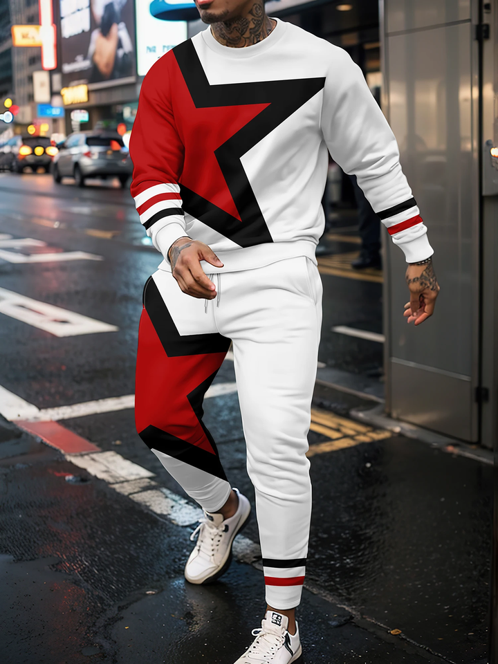 Men Summer Star Print Sweat Suit 2Piece Set Long Sleeve Tracksuit ...