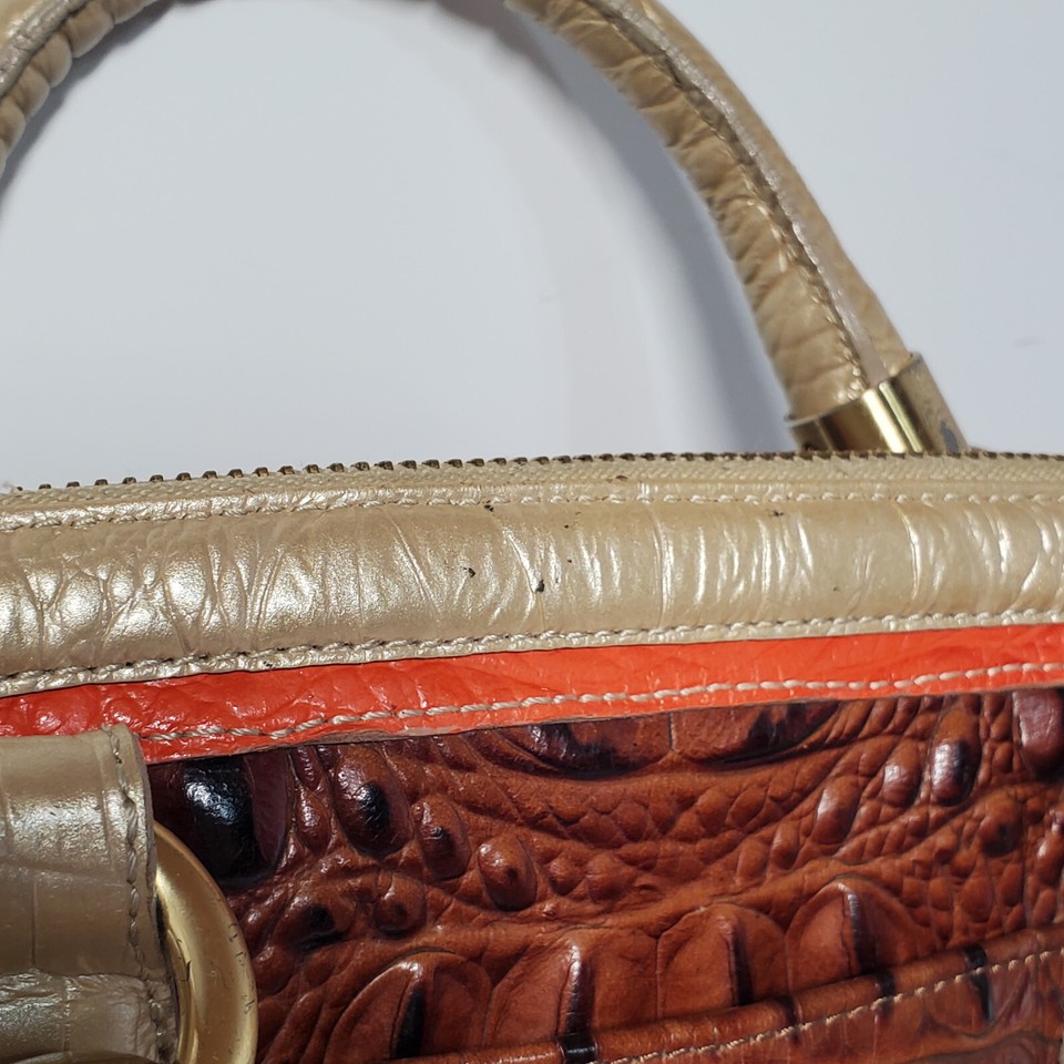 Brahmin Lisa Prosecco Tri Color Crocodile Embossed Leather Handbag Gold ...
