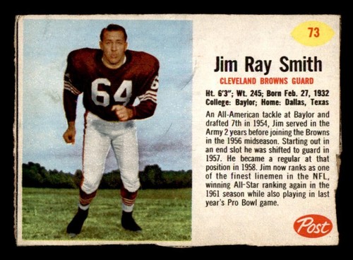 1962 Post Football #73 Jim Ray Smith VG *e1 | eBay