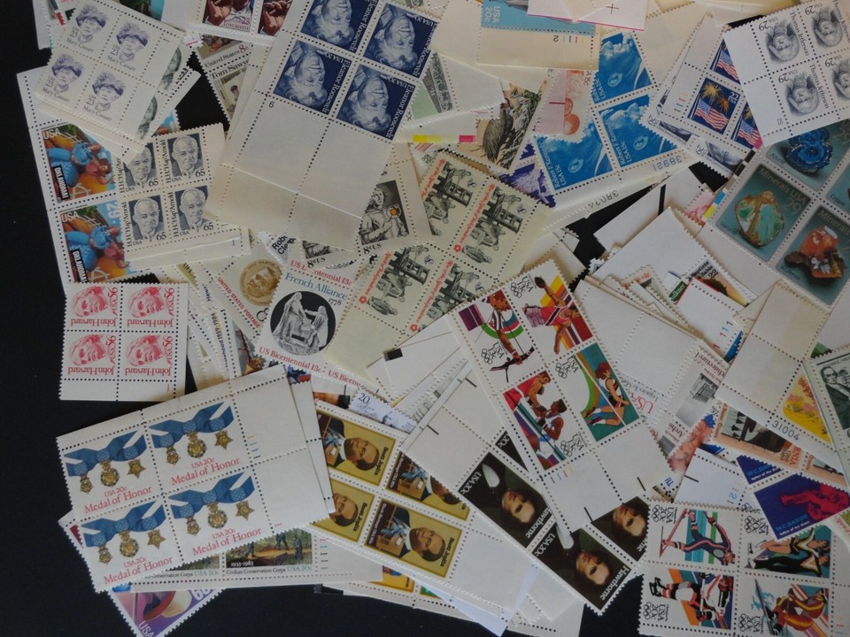 USA USPS MINT NH POSTAGE STAMP PLATE BLOCKS LARGE LOT FACE VALUE $302. ...