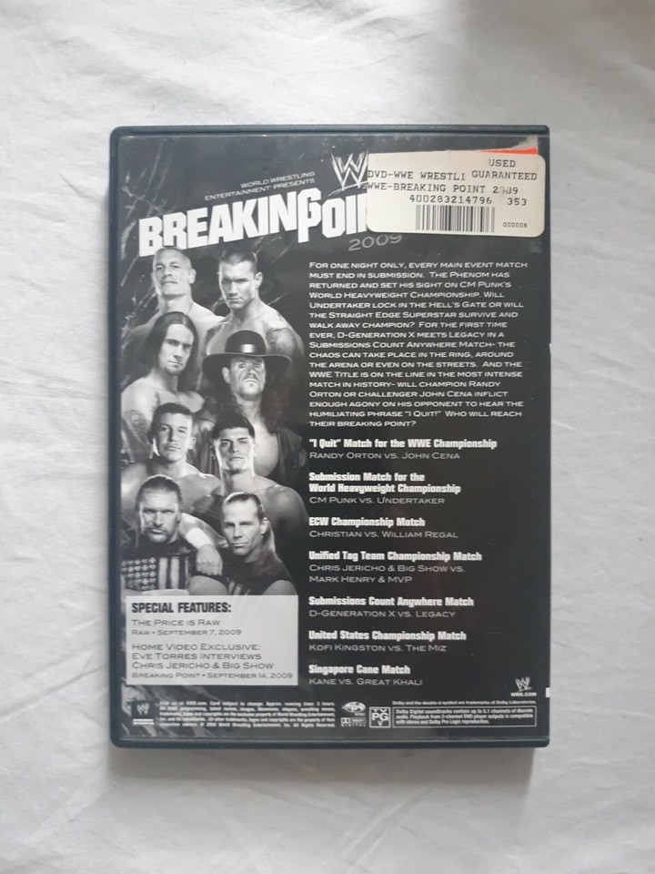 WWE BREAKING POINT 2009 Wrestling PPV DVD Orton vs Cena/CM Punk vs ...