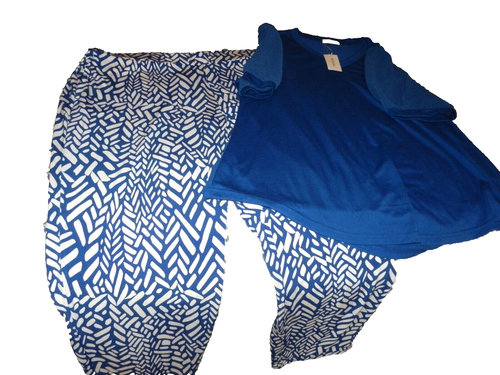 NEW Womens XL XXL OUFIT PANTS TOP Susan Graver Royal Blue & White | eBay