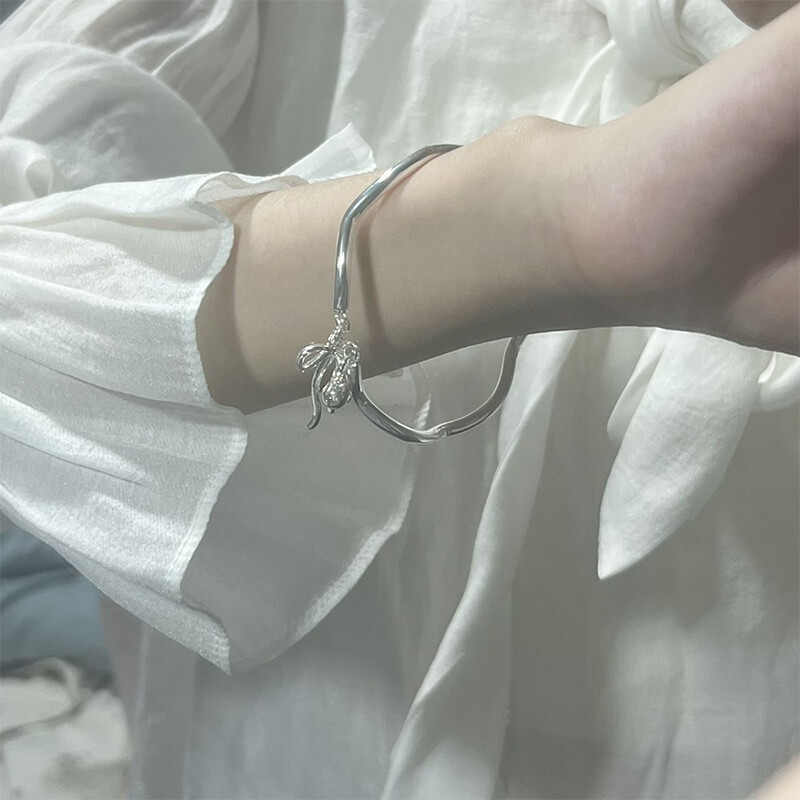 Fashion Bowknot Bell Silver Cuff Bracelet Silver Color Pendant Bangles ...