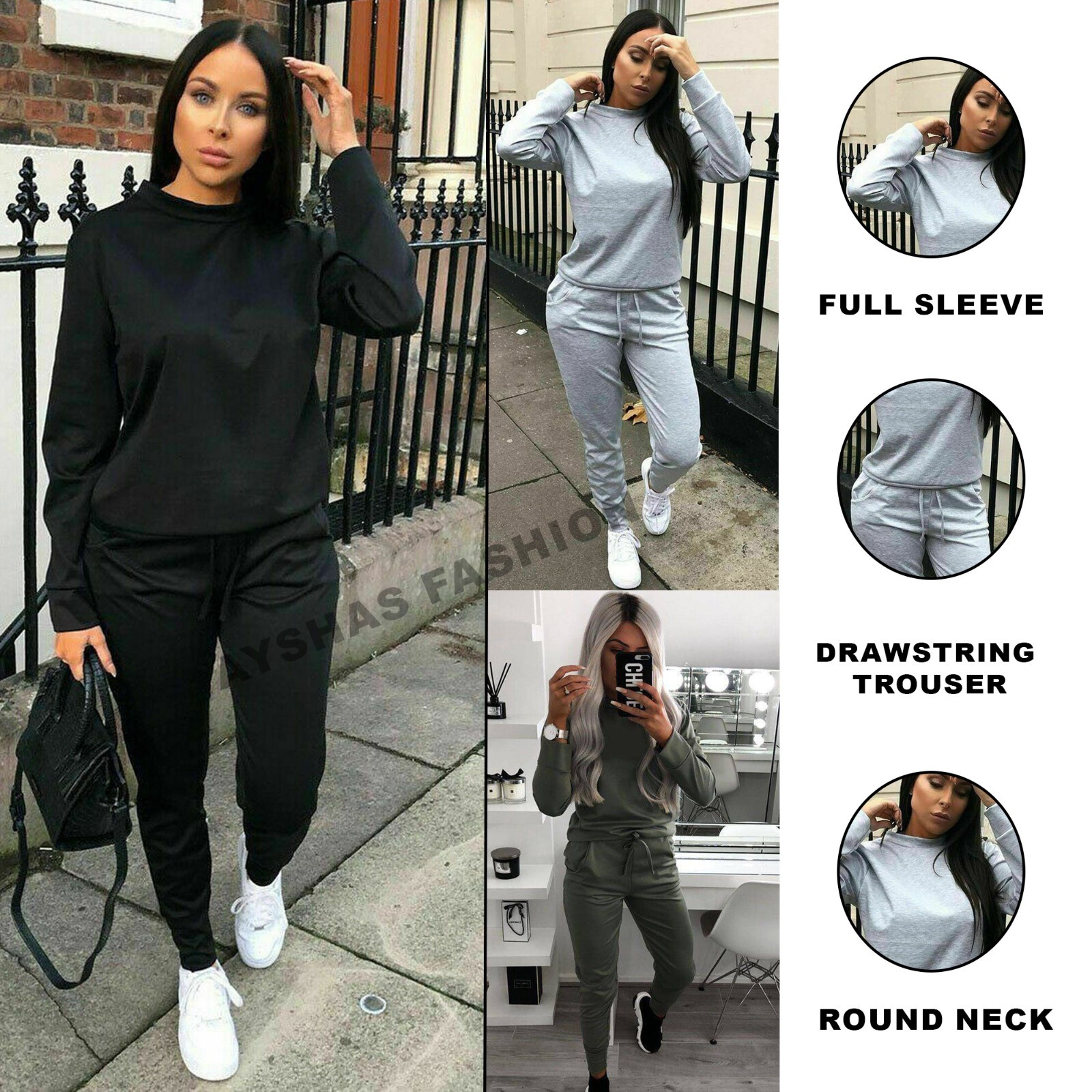 Ladies Long Sleeve Plain Lounge Wear Set Casual Comfy Two Piece Womens ...
