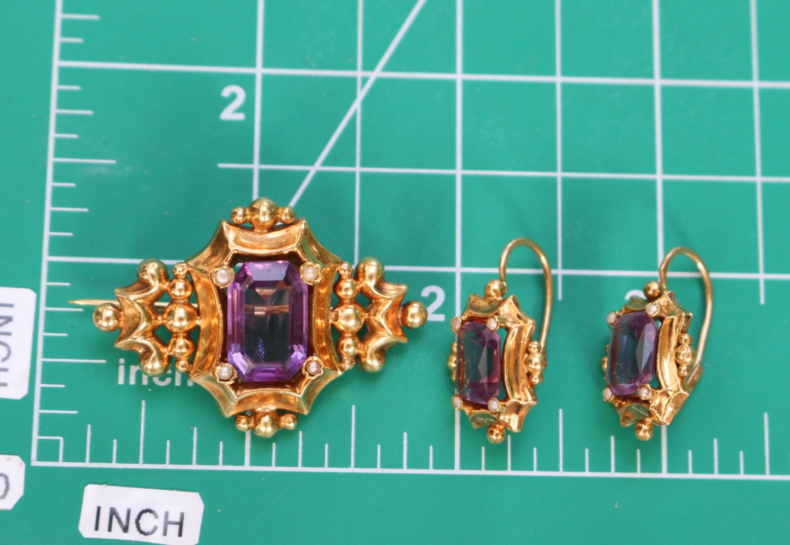 Antique Victorian French 18k Gold Amethysts Pearls Earrings & Brooch ...