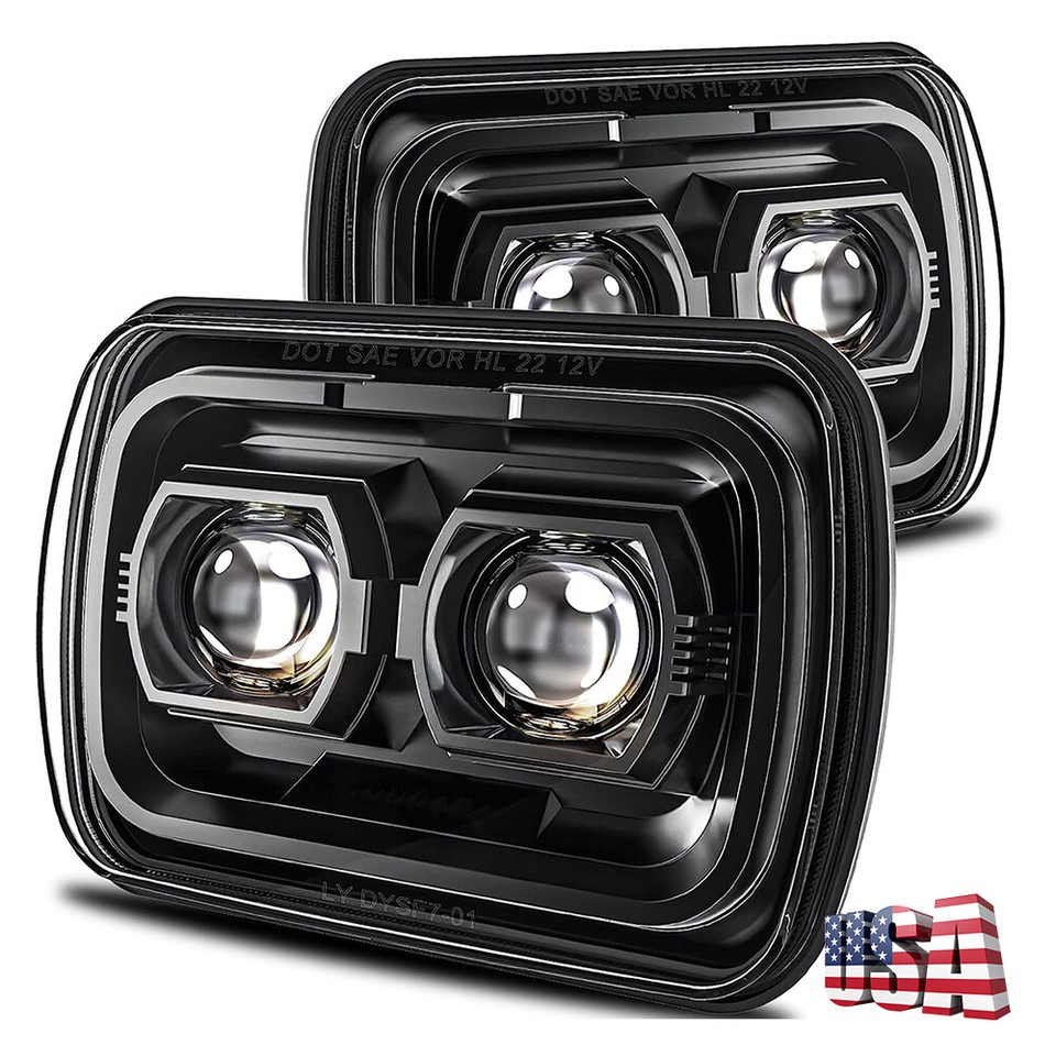 Pair 7x6" 5x7" Rectangle LED Hi-Lo Beam Headlights for Jeep Cherokee XJ ...