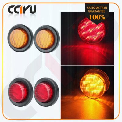 4x Red Amber Round 2 inch Side Marker light Trailer 9 led Light Grommet ...