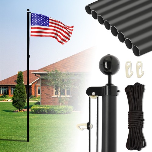 20 Ft Aluminum Flag Pole Kit Halyard Pole with 2 Pcs 3'X5' US Flag ...