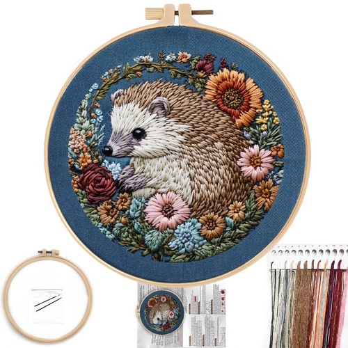 Embroidery Kit for Beginners, Cute Hedgehog Stamped Embroidery Patterns ...