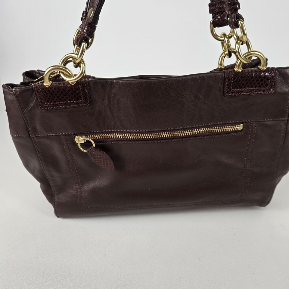 Coach Brown Leather Shoulder Bag With Gold Hardware & Turnlock Closure ...