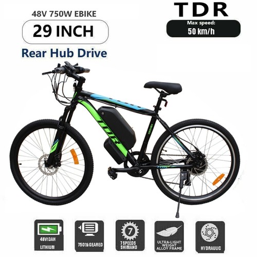 TDR ELECTRIC BIKE 29INCH REAR DRIVE 48V 750W MOTOR MOUNTAIN EBIKE 13AH ...