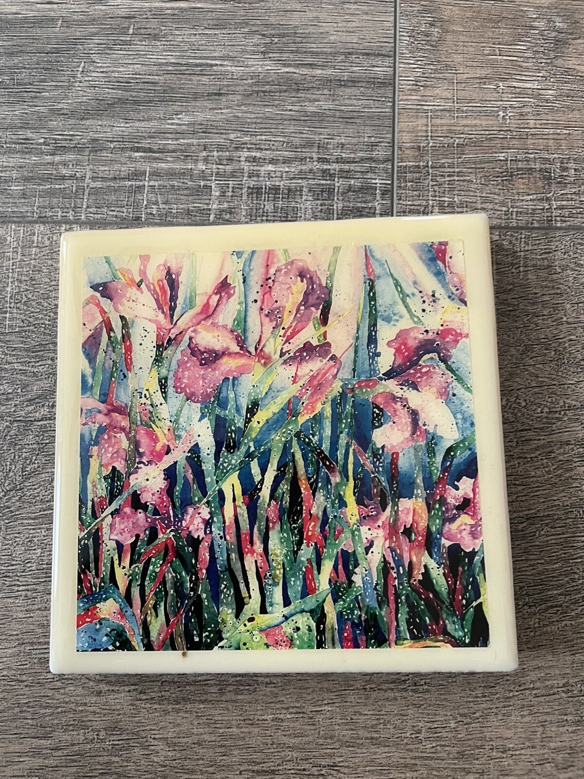 2003 Sherri Reeve Ceramic Hawaii Fine Art Tile 4.2” Signed Maui Flowers ...