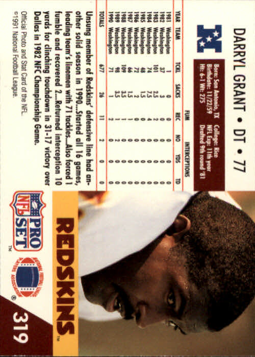 1991 Pro Set Football Card #319 Darryl Grant | eBay