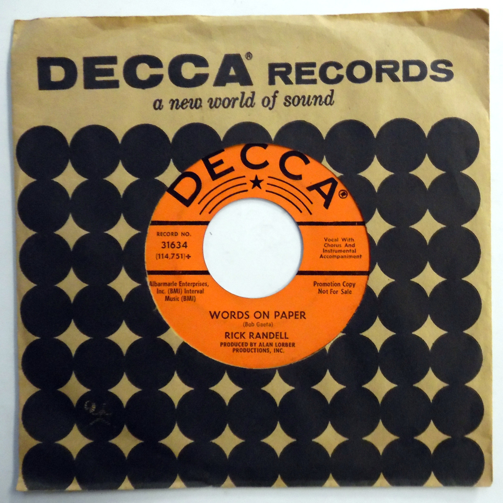 RICK RANDELL 45 Words On Paper / Debbie TEEN Pop DECCA 1964 e3761 | eBay