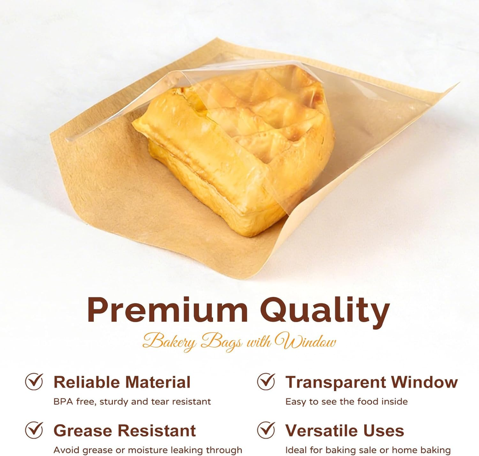 100 Pcs Cookie Packaging Bags with Seal, 5.7X6.5 Inch Paper Bakery Bags ...