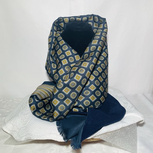 Men’s Reversible Scarf 100% Silk 50% Cashmere 50% Wool 2-Ply Navy Blue ...
