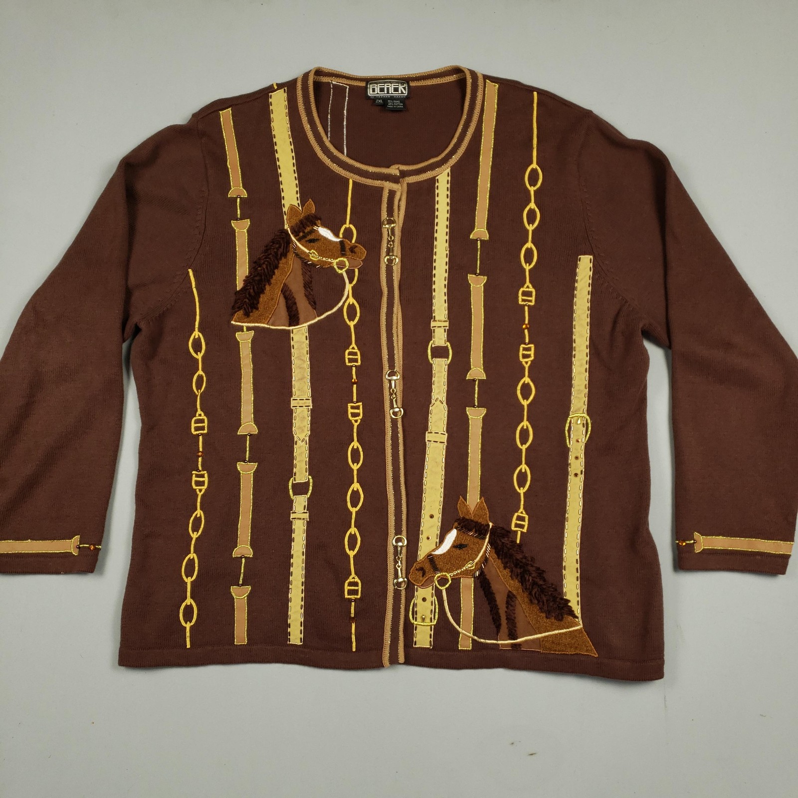 Berek Sweater Womens 2XL Horse Equestrian Cardigan We… - Gem