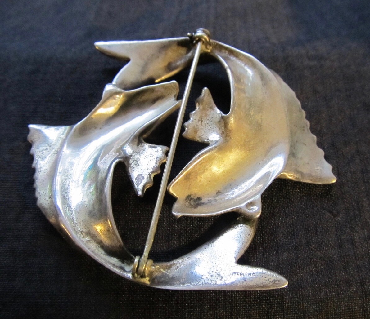 Vintage Sterling Retro Cast Pair Of Fish Pin 2 7/8" | eBay
