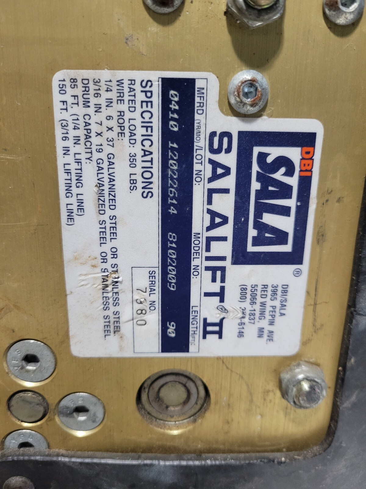 DBI SALA 8102009 SALALIFT II CONFINED SPACE ENTRY RESCUE 90 Ft WINCH | eBay