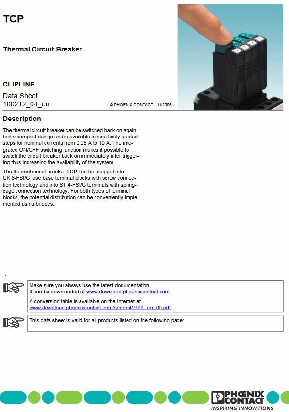 Phoenix Contact 0712275, TCP, Blade Mount Thermal Circuit Breaker, 6A ...