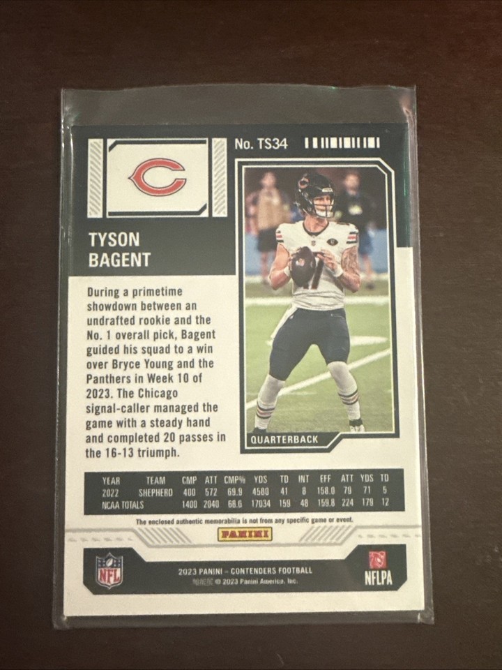 2023 Panini Contenders - Rookie Ticket Swatches Tyson Bagent #TS34 (MEM ...