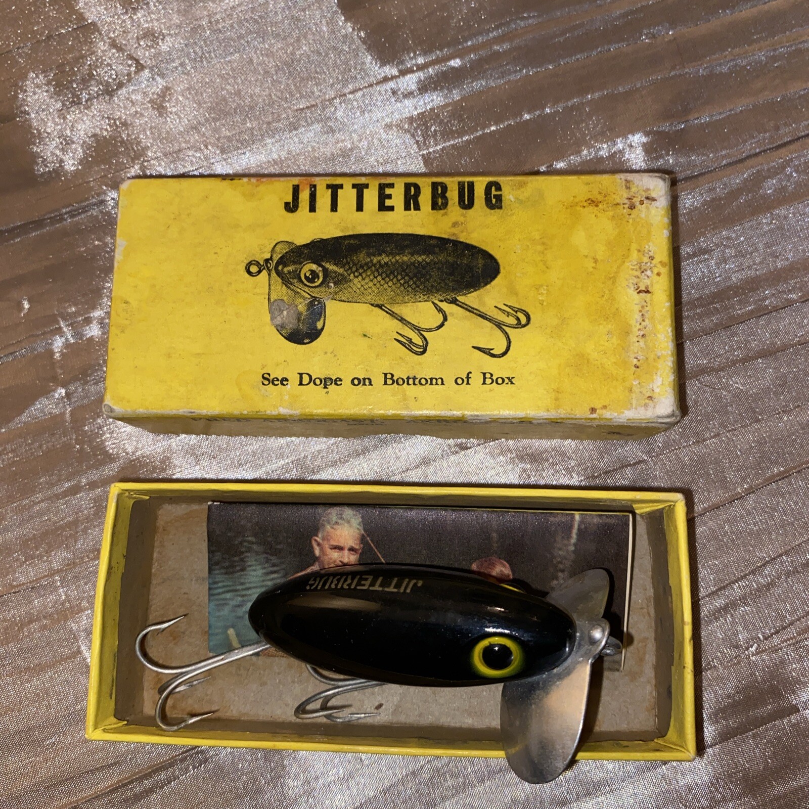 Fred Arbogast Jitterbug Lure Black Silver Vintage Akron Ohio Insert And ...