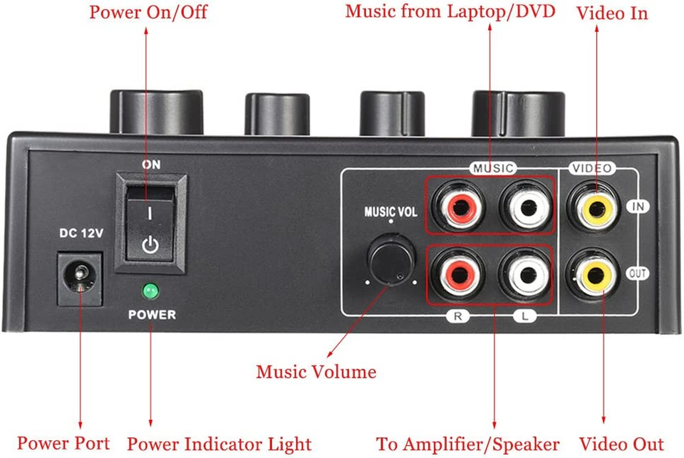 Karaoke Sound Mixer Dual Mic Inputs Audio Mixer Headphone Amplifier 2 ...