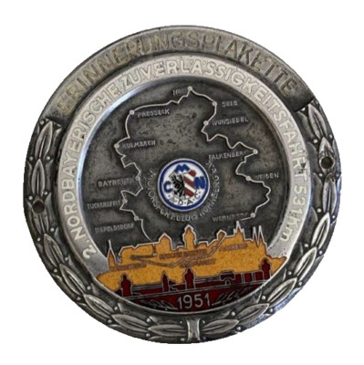 (261) ADAC Auto Plakette 2. Nordbayrisch Zuverlässigkeitsfahrt 1951 ...