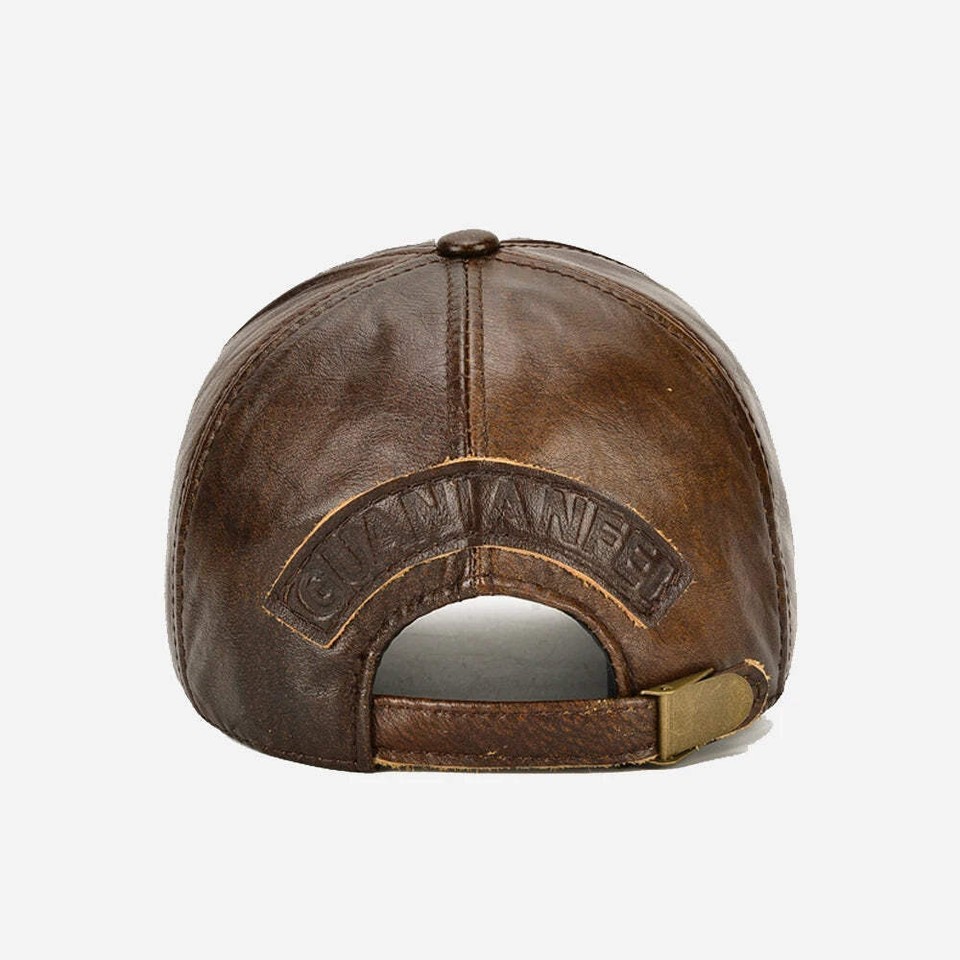 Men Genuine Cowhide Leather Baseball Cap Casual Real Leather Hat Autumn ...