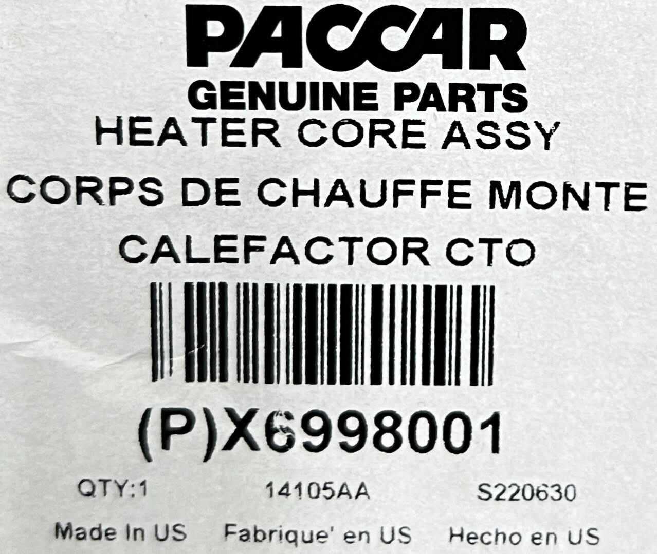 Paccar X6998001 Heater Co for sale online | eBay