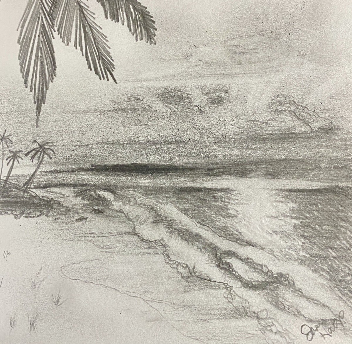 Beach Landscape Pencil Drawing