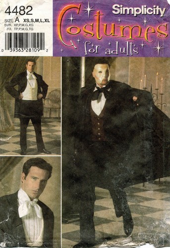 Simplicity Men's Phantom Of The Opera Costume Pattern 4482 Size XS-XL ...