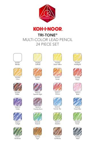 Tri-Tone Multi-Colored Pencil Set 24 Assorted Colors in Tin and Blister ...