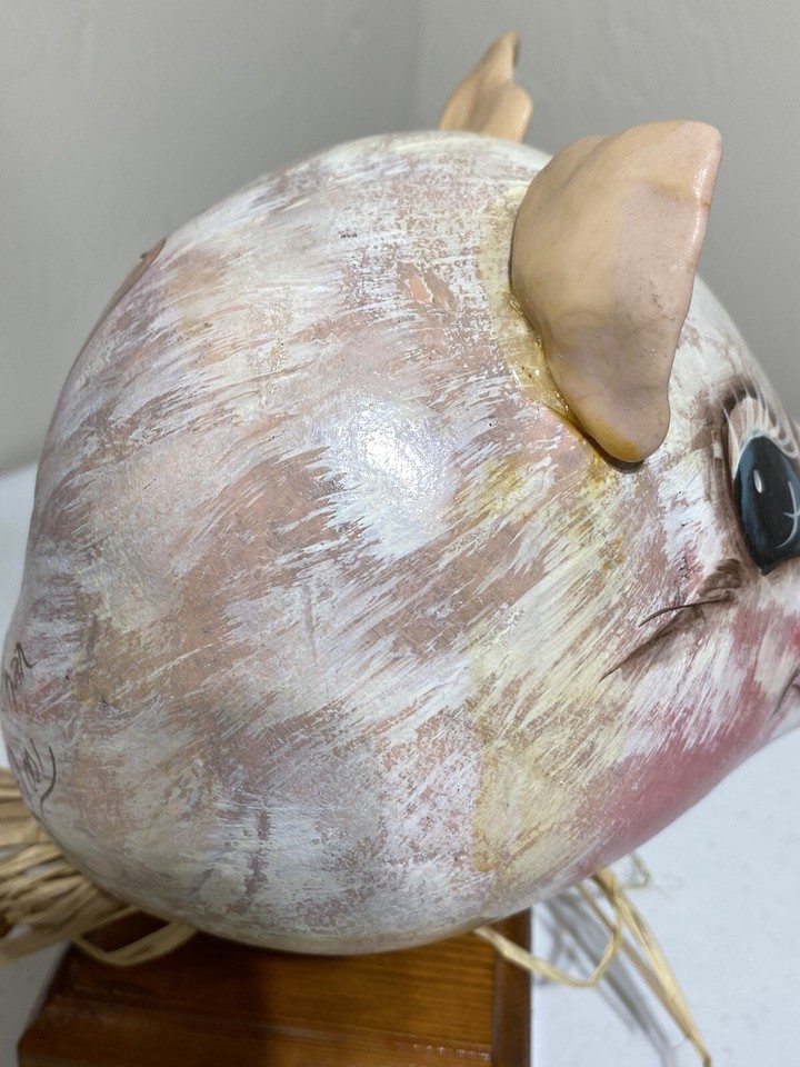 Vtg Hand Painted Pig Gourd On Wood Base Folk Art Signed Nancy Goodman ...