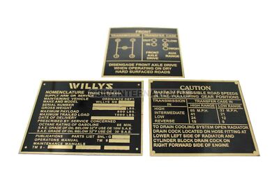 Set Of 3 Brass Data Plate Set Compatible With Vintage Jeep Willys CJ2A ...