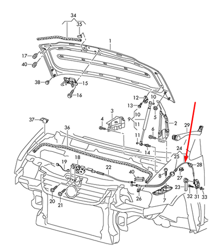 VOLKSWAGEN CADDY 2K Bonnet Hood Lock Release Cable 2K0823535 New ...
