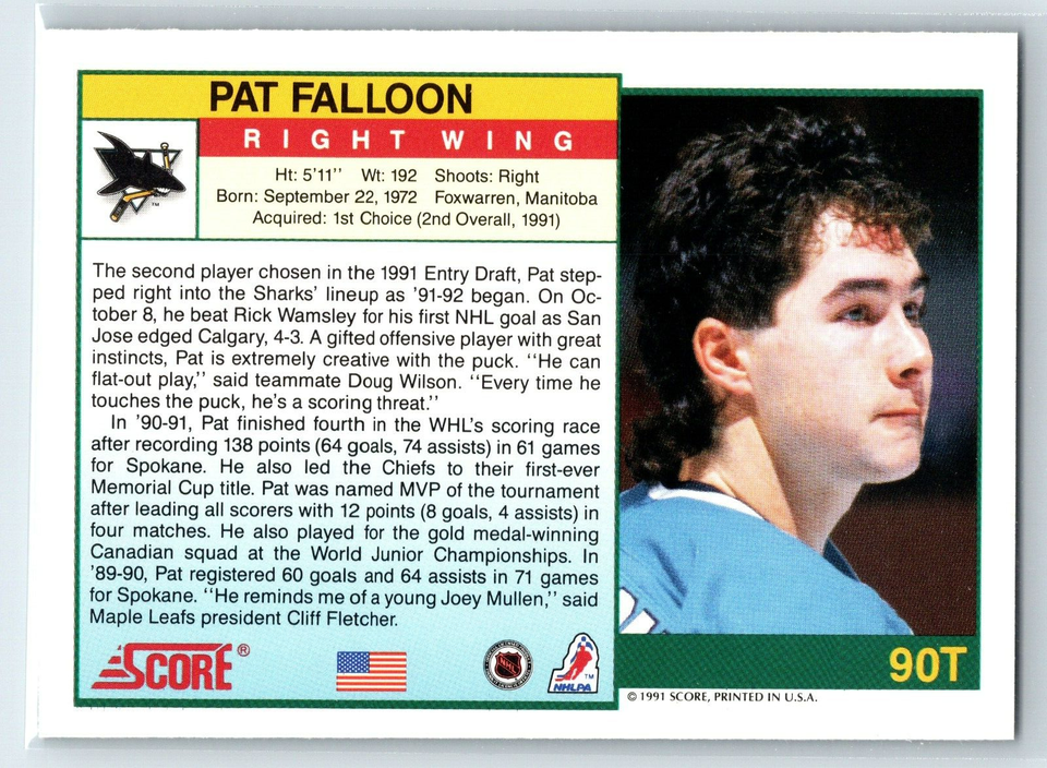 Pat Falloon 1991 Score NHL Rookie and Traded #90T | eBay