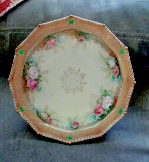 Antique RS Prussia Rose Design Gold Gilt Beaded Edge Footed 7.5 in ...