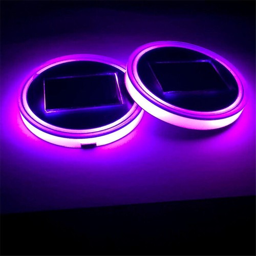 2x Car Solar Cup Holder Bottom Pad LED Light Cover Trim Atmosphere Lamp ...