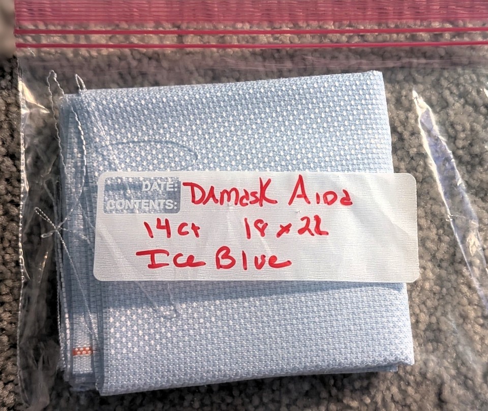 “Cool Stitchuation 🧊 Ice Blue Damask Aida Fabric 14 Count 18x22 ...