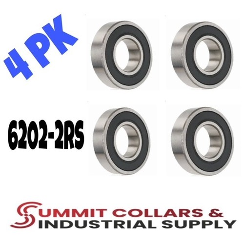 6202-2RS C3 EMQ Premium Rubber Sealed Ball Bearing, 15x35x11, 6202RS (4 ...