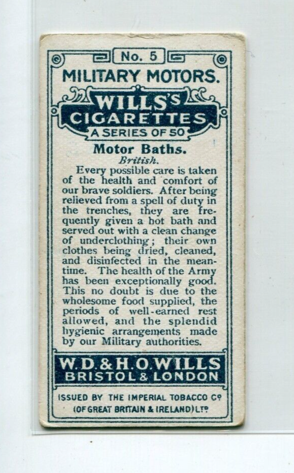 1916 W.D. & H.O. WILLS CIGARETTES MILITARY MOTORS TOBACCO CARD #5 MOTOR ...