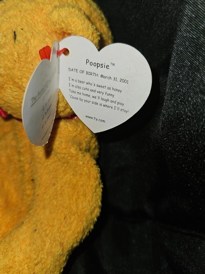 Ty Beanie Babies “Poopsie” the Yellow Teddy Bear w/ Red Ribbon Plush ...