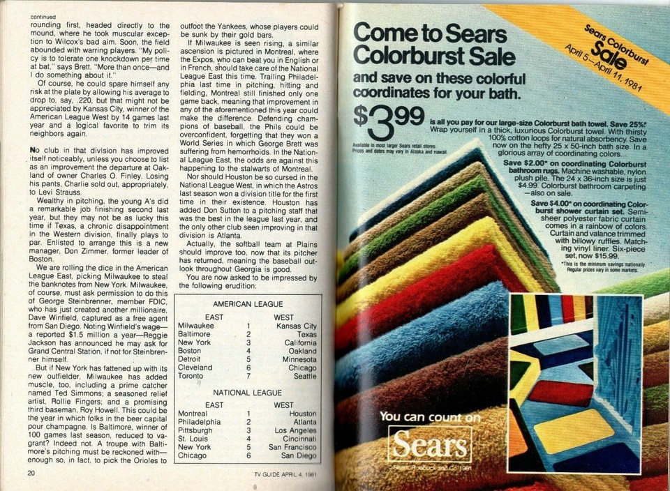 BASEBALL Magazine (1981) TV GUIDE "Baseball 1981 "Hot Hitters Mutinous ...