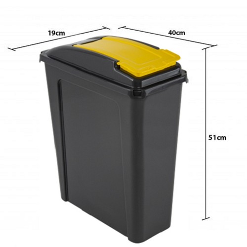 25L Slimline Recycle Bin with Yellow Flap Lid Waste Rubbish Trash Tall ...
