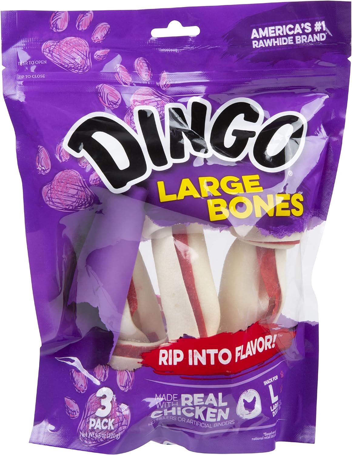 Dingo Rawhide Bone, Large, 3-Count | eBay