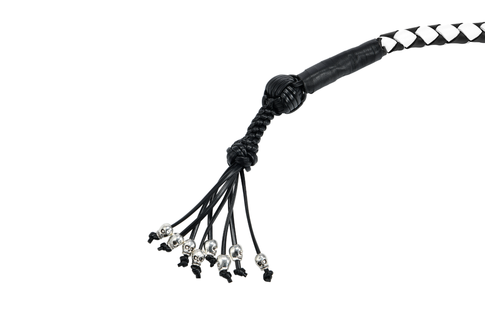 Motorcycle Leather Whip Get Back whip 1" Ball & Skulls 42" White Color ...